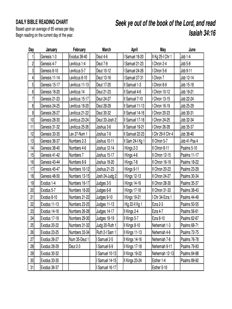 Fillable Online DAILY BIBLE READING CHART Fax Email Print - pdfFiller