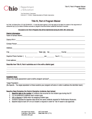 Title IV, Part A Program Waiver Doc Template | pdfFiller
