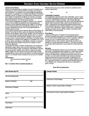 Fillable Online Salvation Army Volunteer Service Release Fax Email ...