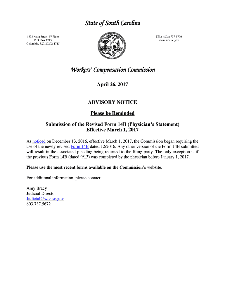Fillable Online Revised Form 14B (Physician's Notice) - South Carolina ...