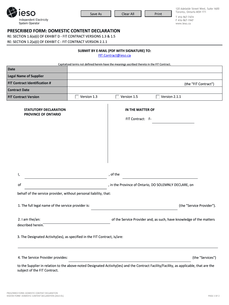 Fillable Online PRESCRIBED FORM: DOMESTIC CONTENT DECLARATION Fax Email Print - pdfFiller