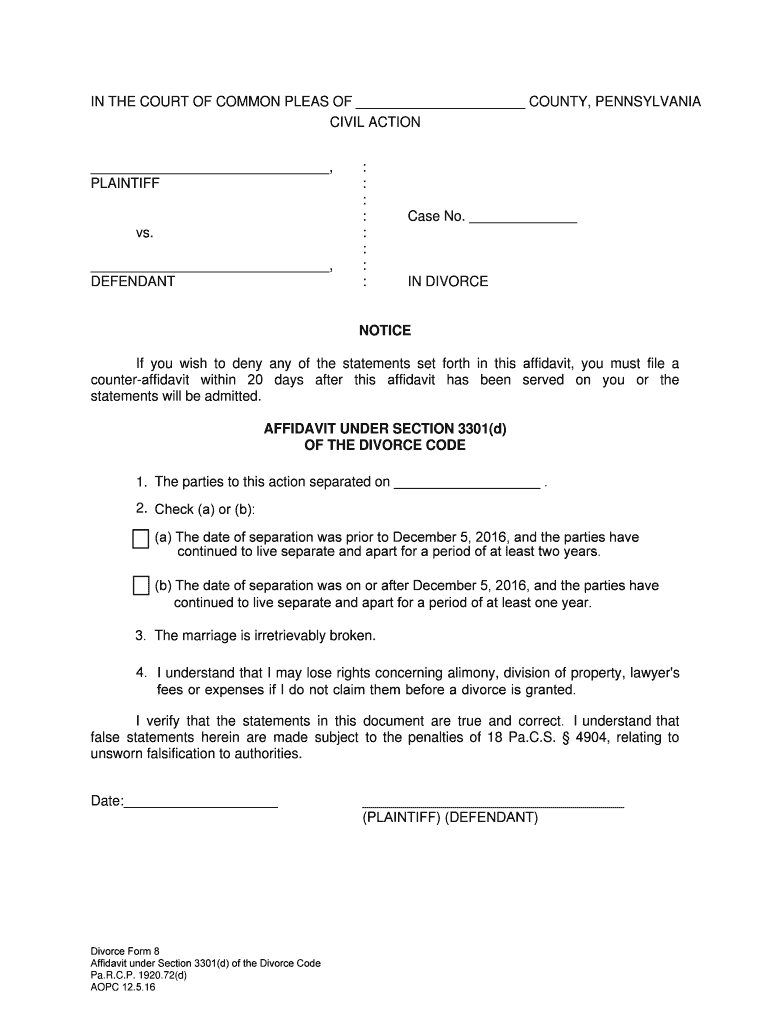 Fillable Online Affidavit under Section 3301(d) Fax Email Print - pdfFiller