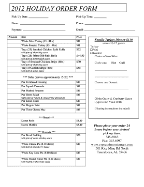 Fillable Online 2012 HOLIDAY ORDER FORM Fax Email Print - pdfFiller