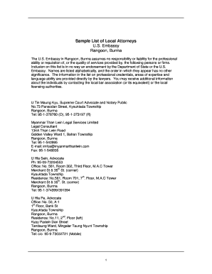 Fillable Online Sample List of Local Attorneys Fax Email Print - pdfFiller