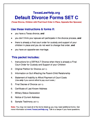 Fillable Online Default Divorce Forms SET C Fax Email Print - pdfFiller