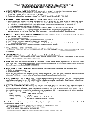 Fillable Online CURRENT INMATE TRUST FUND DEPOSIT OPTIONS Fax Email ...
