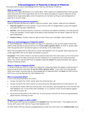 Fillable Online Acknowledgment of Paternity & Denial of Paternity Fax ...