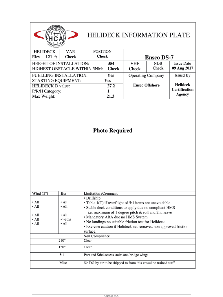 Fillable Online HELIDECK INFORMATION PLATE Fax Email Print - pdfFiller