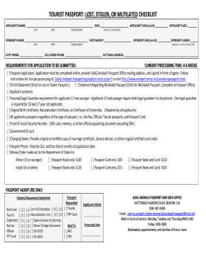 Fillable Online TOURIST PASSPORT: LOST, STOLEN, OR MUTILATED CHECKLIST ...