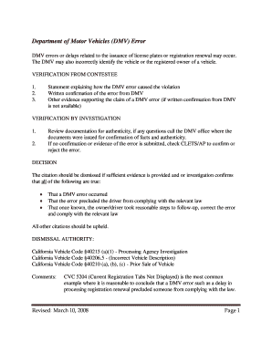 Fillable Online Department of Motor Vehicles (DMV) Error Fax Email ...