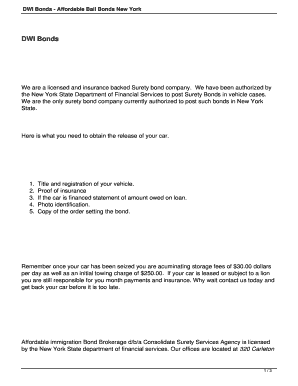 Fillable Online DWI Bonds - Affordable Bail Bonds New York Fax Email ...