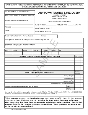 Fillable Online SAMPLE TOW TICKET WITH THE ADDITIONAL INFORMATION THAT ...
