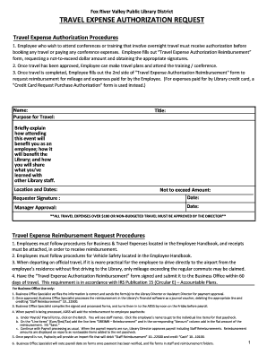 Fillable Online Travel Expense Authorization Procedures Fax Email Print ...