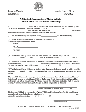 Fillable Online Affidavit of Repossession of Motor Vehicle Fax Email ...