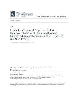 Fillable Online Recent Case: Personal Property - Replevin Prejudgment ...