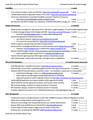 Fillable Online Study Start-Up Checklist (Industry Clinical Trials) Fax ...
