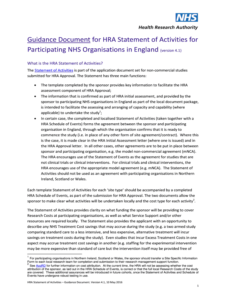 Fillable Online Guidance Document for HRA Statement of Activities for ...