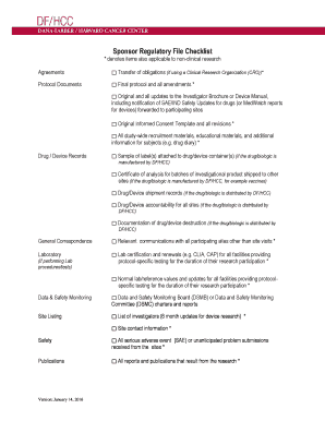 Fillable Online Sponsor Regulatory File Checklist Fax Email Print ...