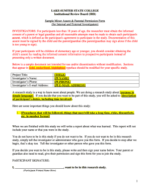 Fillable Online Sample Minor Assent & Parental Permission Form Fax ...