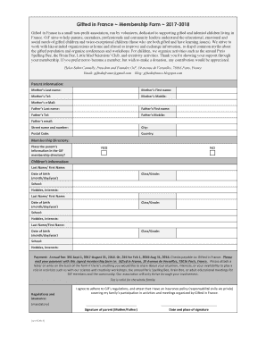 Fillable Online Gifted in France Membership Form 2017-2018 Fax Email ...