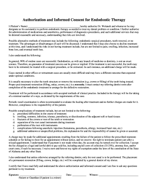Fillable Online Authorization and Informed Consent for Endodontic ...