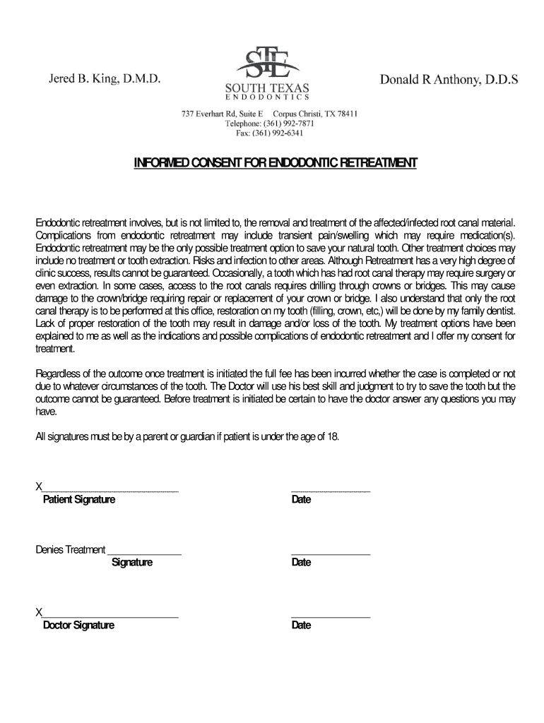 Fillable Online INFORMED CONSENT FOR ENDODONTIC RETREATMENT Fax Email Print - pdfFiller