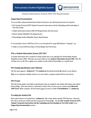 Fillable Online Student Information System (SIS) File Requirements Fax ...