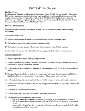 Fillable Online FRC TEACH Act Checklist Fax Email Print - pdfFiller