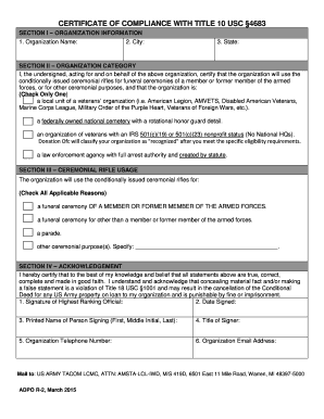 Fillable Online CERTIFICATE OF COMPLIANCE WITH TITLE 10 USC 4683 Fax Email Print - pdfFiller