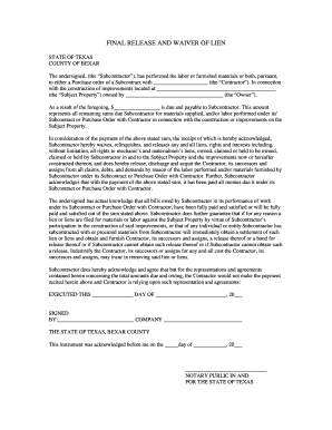 Fillable Online FINAL RELEASE AND WAIVER OF LIEN Fax Email Print ...