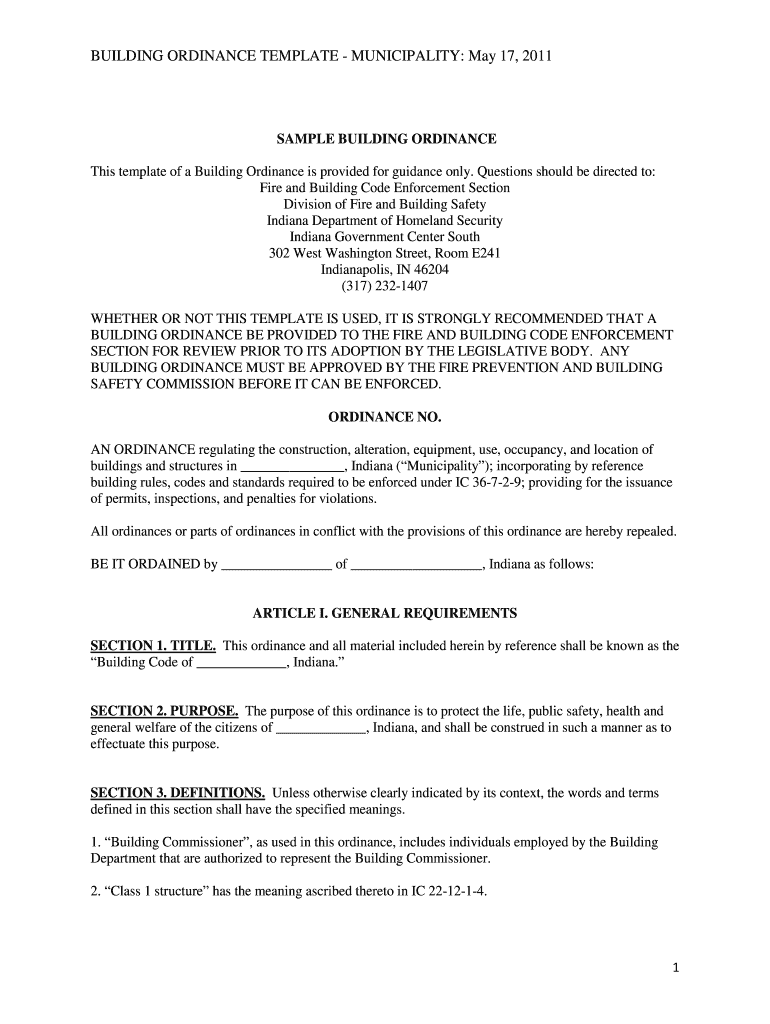 Fillable Online BUILDING ORDINANCE TEMPLATE - MUNICIPALITY: May 17 ...