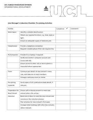 Fillable Online Line Managers Induction Checklist: Pre-joining ...