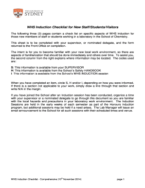 Fillable Online WHS Induction Checklist for New Staff/Students/Visitors ...