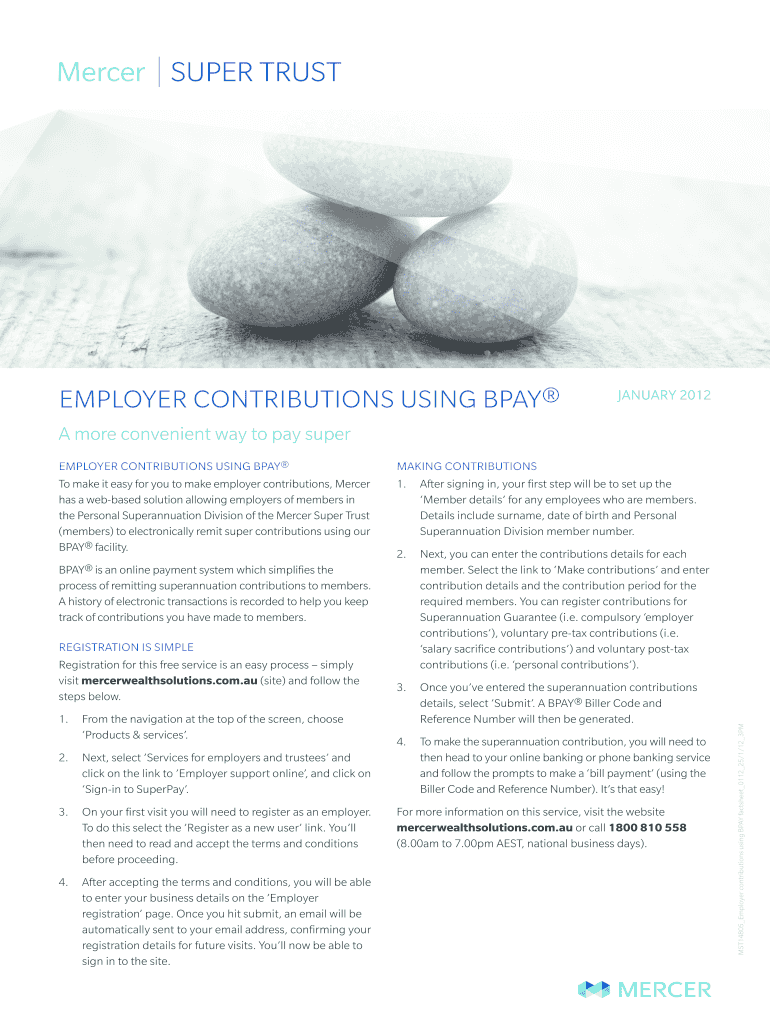 Fillable Online EMPLOYER CONTRIBUTIONS USING BPAY Fax Email Print ...