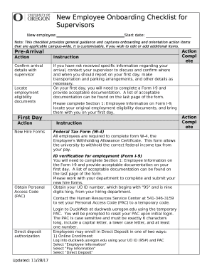 New Employee Onboarding Checklist for Supervisors Doc Template | pdfFiller