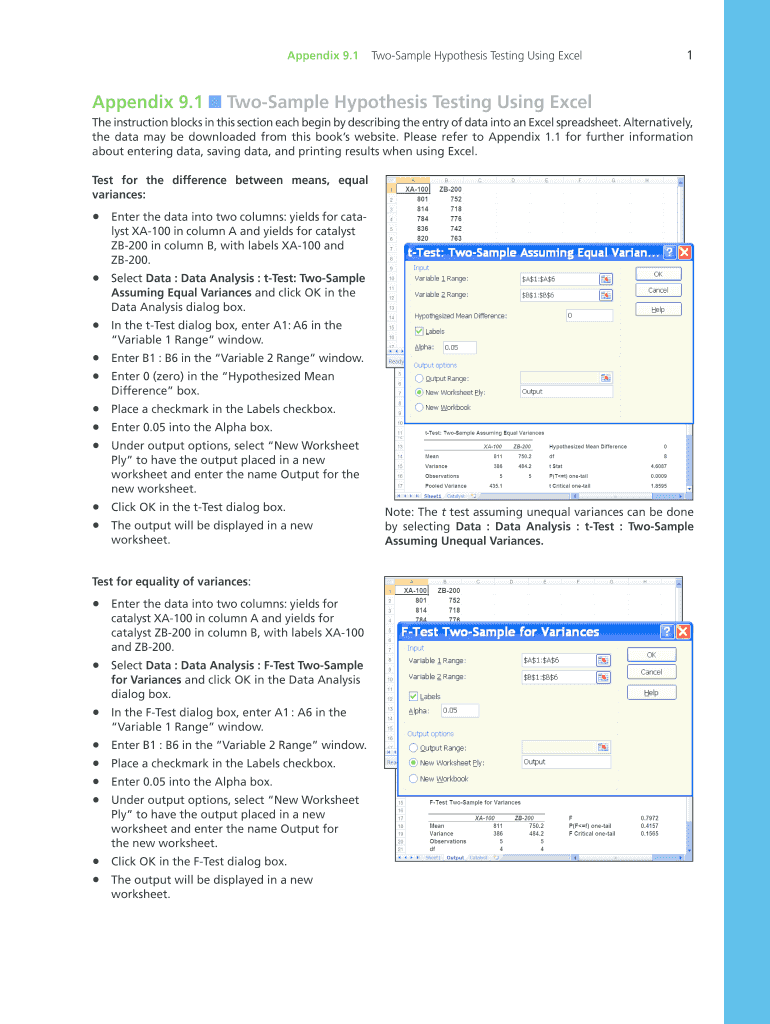 Fillable Online Two-Sample Hypothesis Testing Using Excel Fax Email ...
