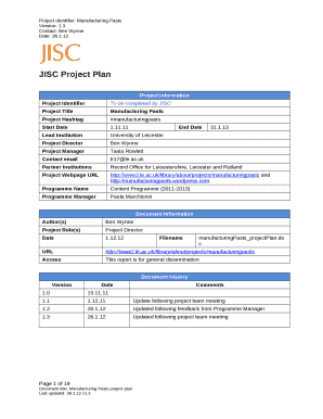 JISC Project Plan Doc Template | pdfFiller