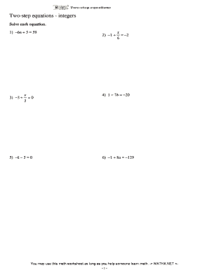Fillable Online Two-step equations - integers Fax Email Print - pdfFiller