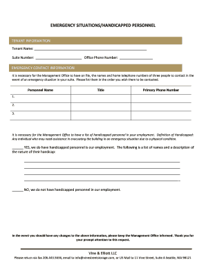 Fillable Online EMERGENCY SITUATIONS/HANDICAPPED PERSONNEL Fax Email Print - pdfFiller