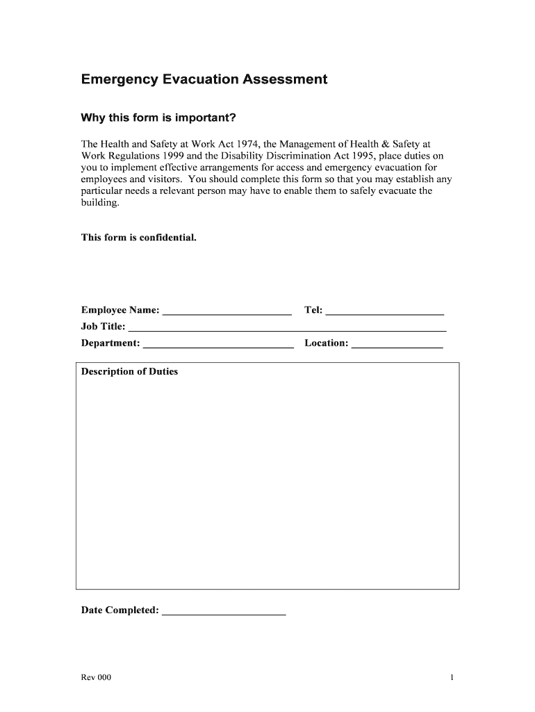Fillable Online Emergency Evacuation Assessment Fax Email Print - pdfFiller