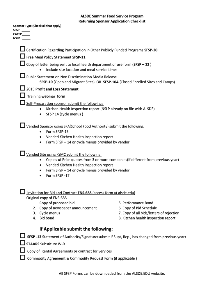 Fillable Online ALSDE Summer Food Service Program Fax Email Print ...