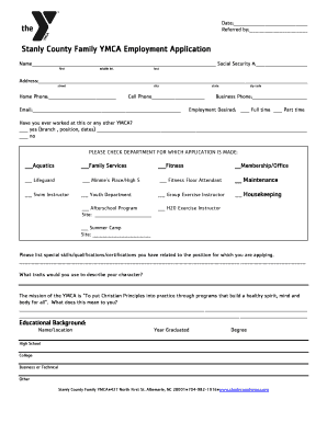 Fillable Online Stanly County Family YMCA Employment Application Fax Email Print - pdfFiller