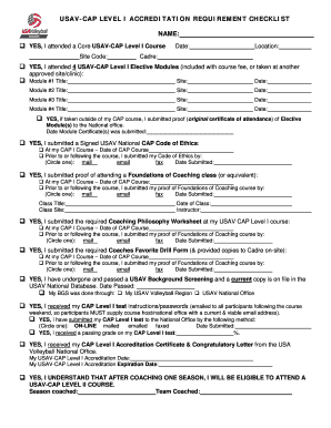 Fillable Online USAV-CAP LEVEL I ACCREDITATION REQUIREMENT CHECKLIST ...