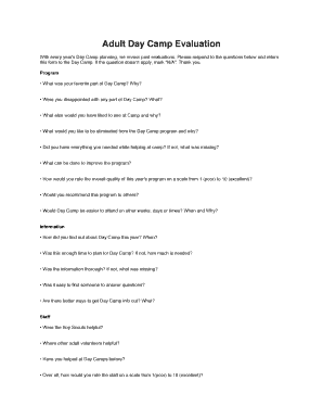 Fillable Online Adult Day Camp Evaluation Fax Email Print - pdfFiller