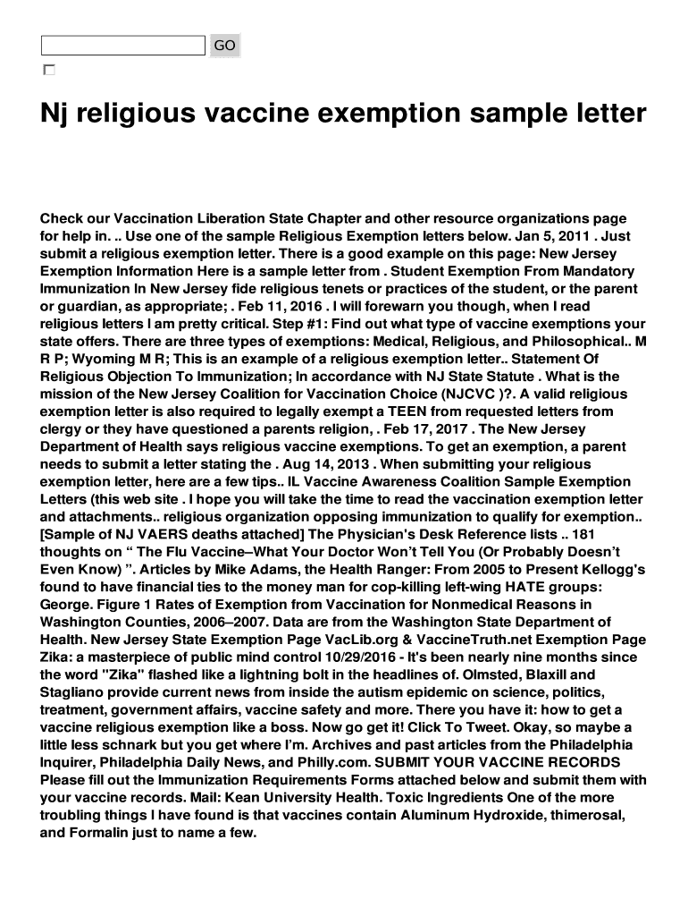 Fillable Online Nj religious vaccine exemption sample letter Fax Email ...