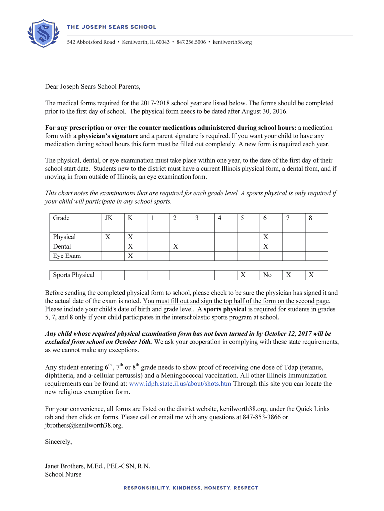 Fillable Online Dear Joseph Sears School Parents, Fax Email Print - pdfFiller