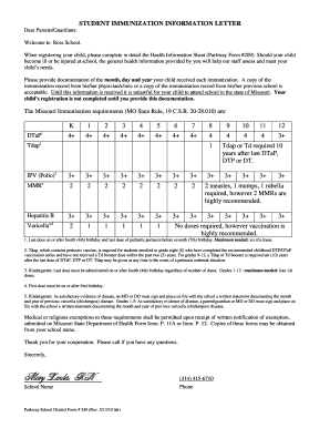 Fillable Online STUDENT IMMUNIZATION INFORMATION LETTER Fax Email Print ...