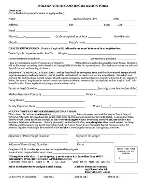 Fillable Online NOLYNN YOUTH CAMP REGISTRATION FORM Fax Email Print - pdfFiller