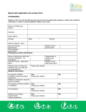 Fillable Online Sports club registration and consent form Fax Email ...