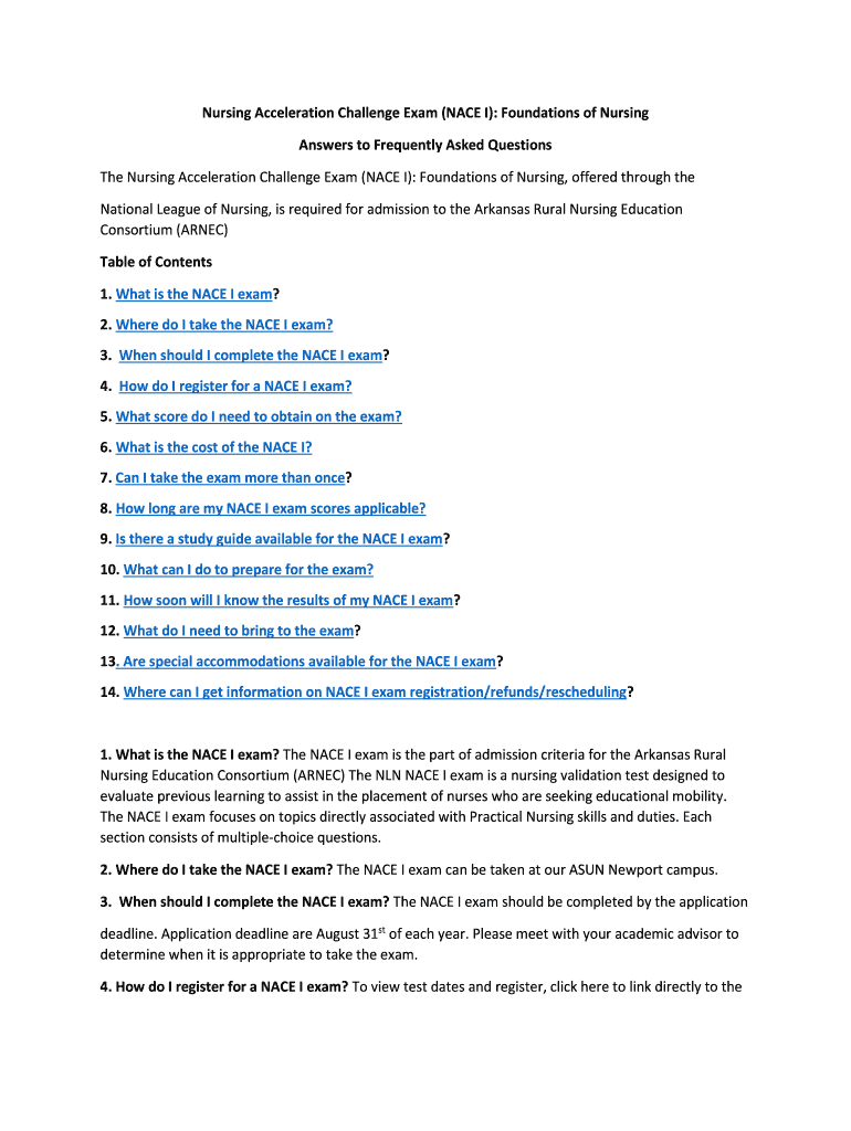 Fillable Online Nursing Acceleration Challenge Exam (NACE I ...